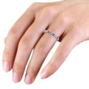 Amethyst & Lab Grown Diamond 1/5 ctw 7 Stone Women Wedding Band Stackable 14K White Gold.size 7.5