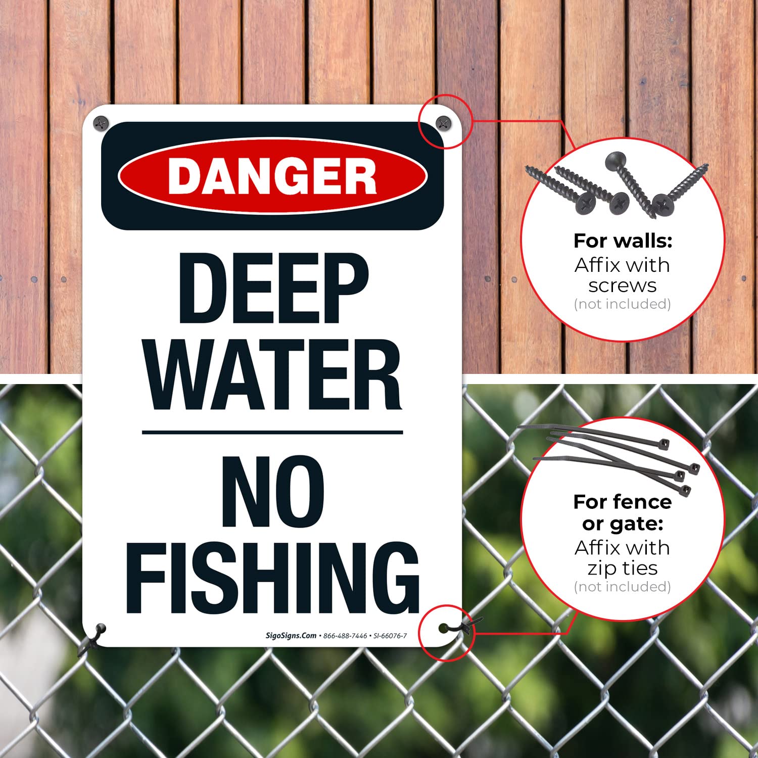 Sigo Signs, No Fishing Deep Water Sign, 10x7 Inches, Rust Free .040 Aluminum, Fade Resistant, Made in USA