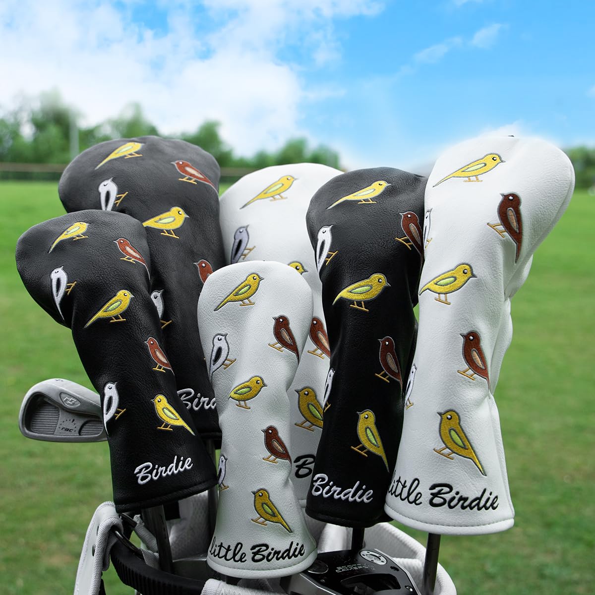 Golf Club Headcover Golf Birdie Birds Driver Fairway Wood Hybrid Wood Head Cover Golf Mallet Blade Putter Cover 3pcs 1pc for Golf Wood Club Head, White