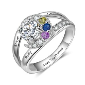 gemsbe custom moon statement grandma ring personalized promise rings for her engraved names anniversary ring for women (3 stones)