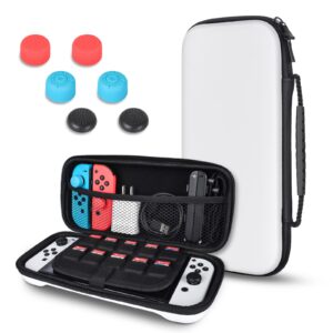 dlseego carrying case design for switch/switch oled model, shockproof hard shell protective travel bag 10 game card slots for switch console joy-con & accessories with 6 thumb grip caps – white