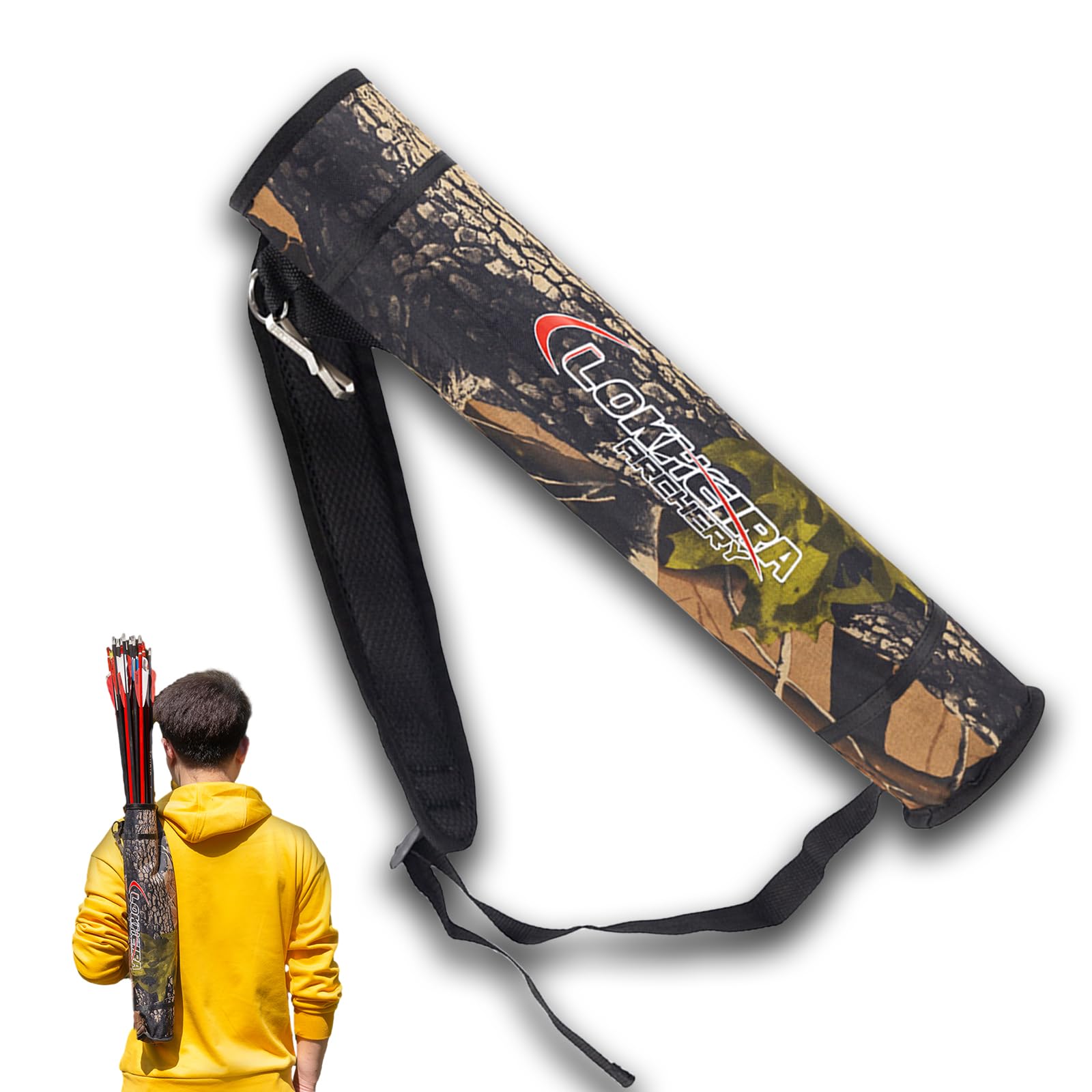 Arrow Quiver, Archery Lightweight Back Arrow Quiver Dual Use Foldable Compact Hip Arrows Bag for Recurve Bow Compound Target Practice Nylon Arrow Bag（Camo）