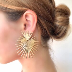 Gold star earrings, celestial earrings, metal star earrings, geometric earrings, statement earrings, flower earrings. (Gold)