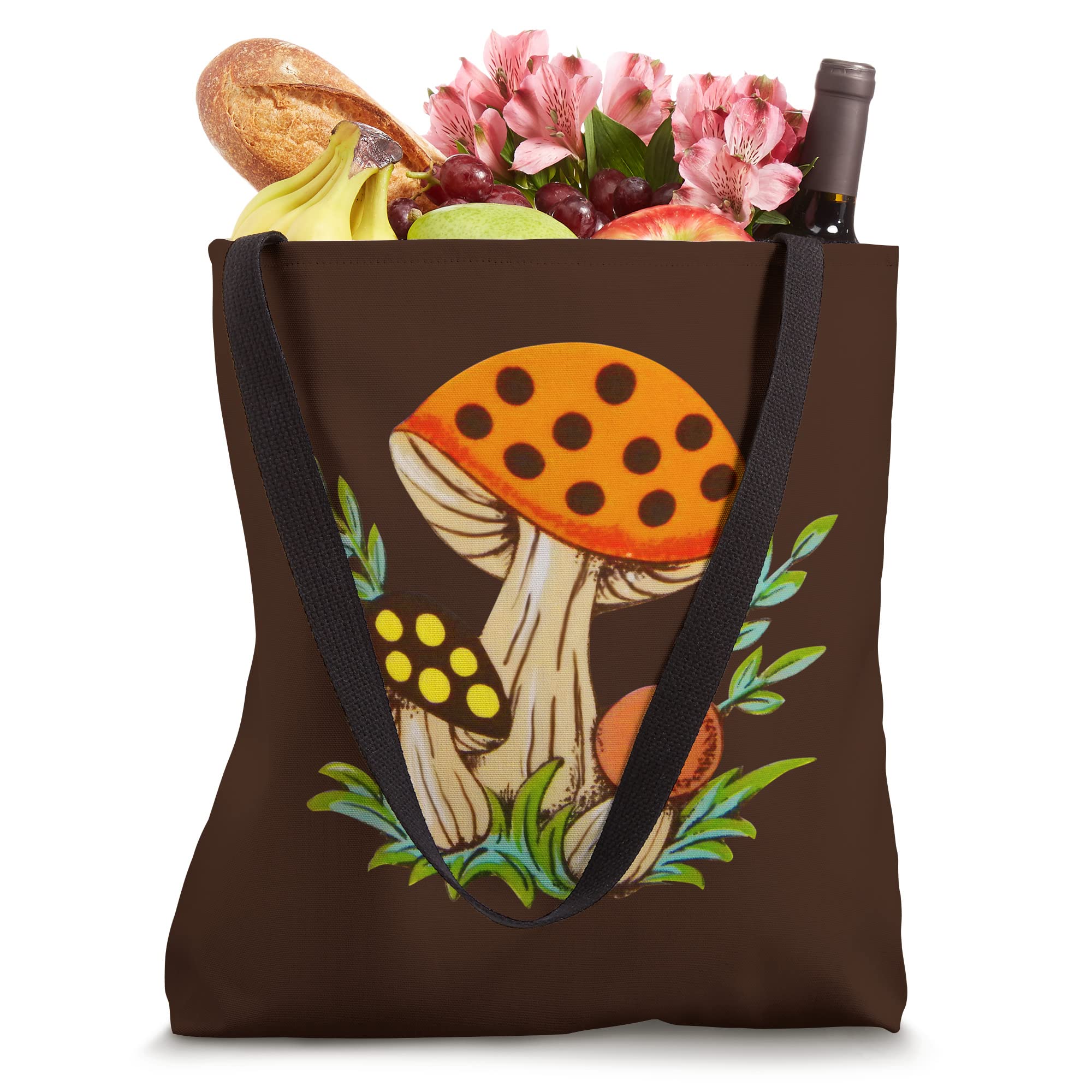 Vintage Merry Mushrooms, 70s Retro Kitchen Tote Bag