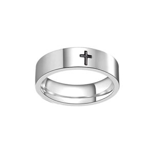 COLORFUL BLING 6MM Simple Polished Engraved Cross Stackable Ring Stainless Steel Silver Christian Cross Ring Sideways Religious Wedding Band Jewelry-10