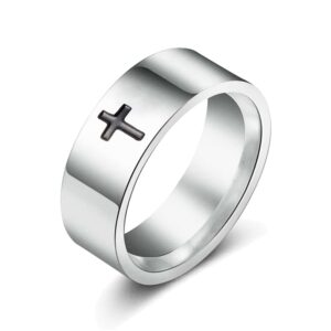 colorful bling 6mm simple polished engraved cross stackable ring stainless steel silver christian cross ring sideways religious wedding band jewelry-10