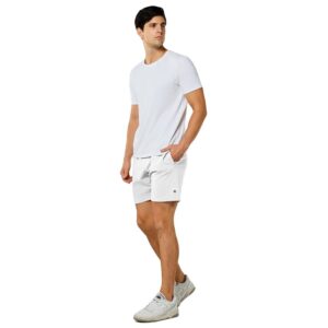 NIMENJOJA Mens 7" Sweat Shorts Cotton Workout Gym Jogger Lounge Shorts with Zipper Pockets White