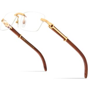 hepidem 100% really buffalo horn handmade glasses frame square rimless luxury buffs eyeglasses (50251 really red wood)