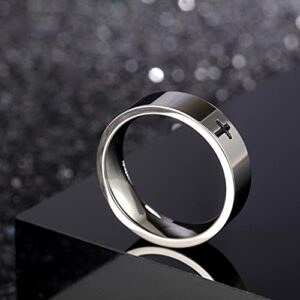 COLORFUL BLING 6MM Simple Polished Engraved Cross Stackable Ring Stainless Steel Silver Christian Cross Ring Sideways Religious Wedding Band Jewelry-10