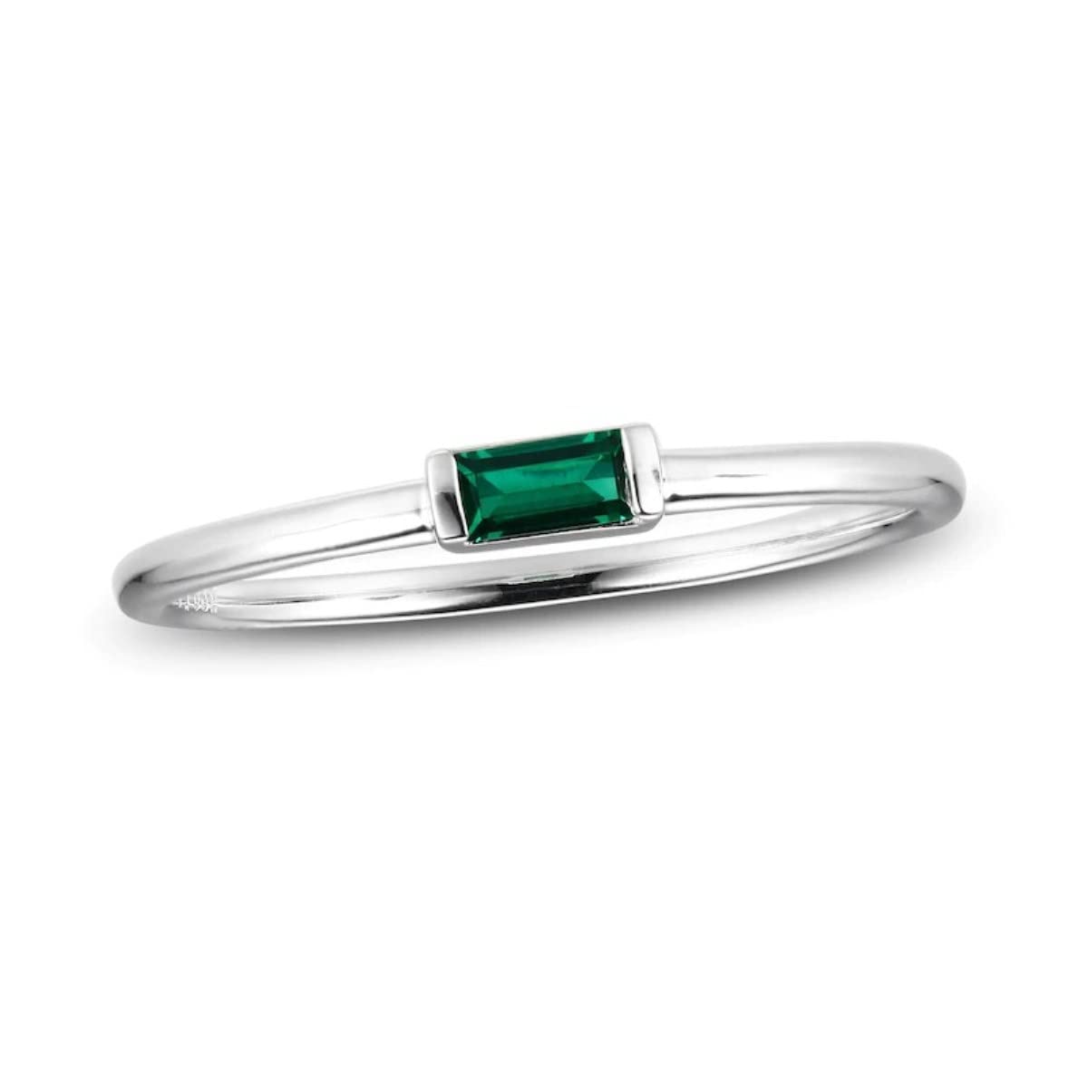 55Carat Created-Emerald 925-Sterling-Silver Bezel-Style Baguette Shape Ring Birthstone Fashion Jewelry for Men Women Gift Size: 5