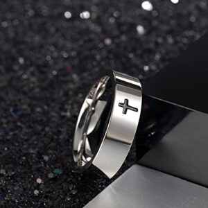 COLORFUL BLING 6MM Simple Polished Engraved Cross Stackable Ring Stainless Steel Silver Christian Cross Ring Sideways Religious Wedding Band Jewelry-10