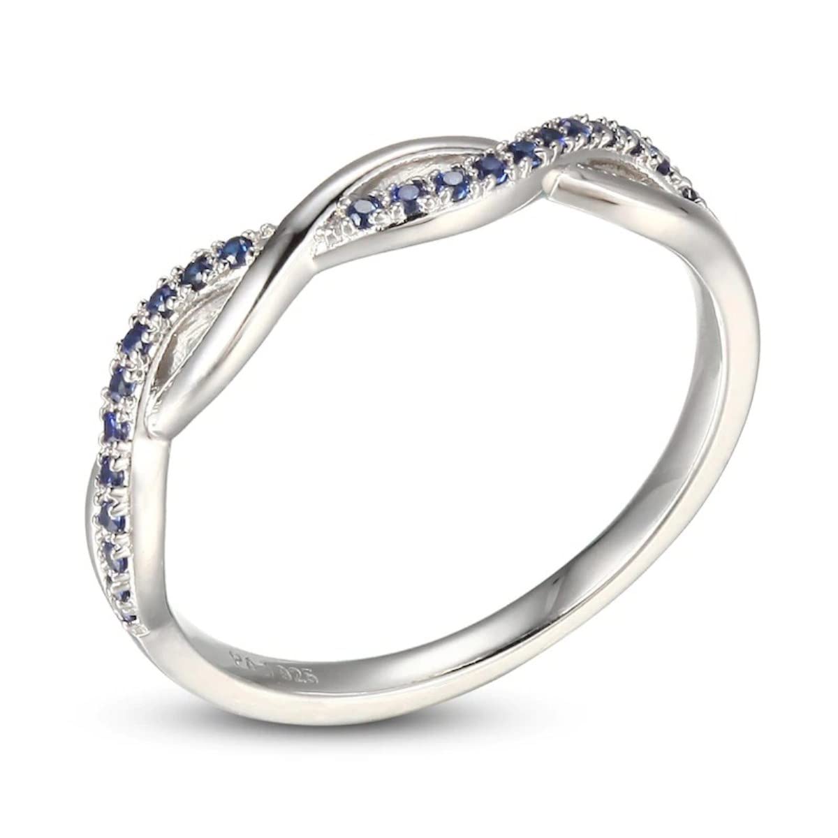 55Carat Created-Blue-Sapphire Criss Cross Prong-Setting Ring 925-Sterling-Silver Handcrafted Fashion Jewelry for Women in Gift Size: 13