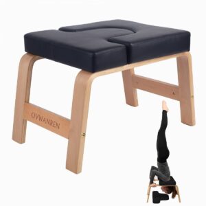 ovwanren yoga headstand bench- stand yoga chair for family, gym - wood and pu pads - relieve fatigue and build up body (black)