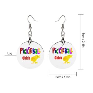 Funny Pickleball Chick Art Wooden Earrings Round Pendant Retro Dangle for Women Earrings Jewelry Craft Project