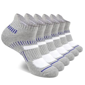 cooplus mens cotton athletic ankle socks performance cushioned breathable low cut tab sock with arch support (6 pairs) (grey-blue-6pairs)