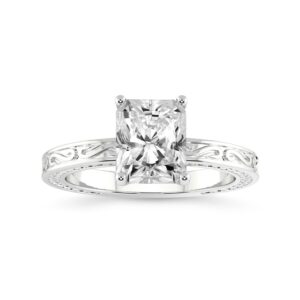 friendly diamonds 1 carat igi certified radiant shape lab grown diamond ring | 14k or 18k in white, yellow or rose gold | ivory vintage solitaire diamond engagement ring | fg-vs1-vs2 quality