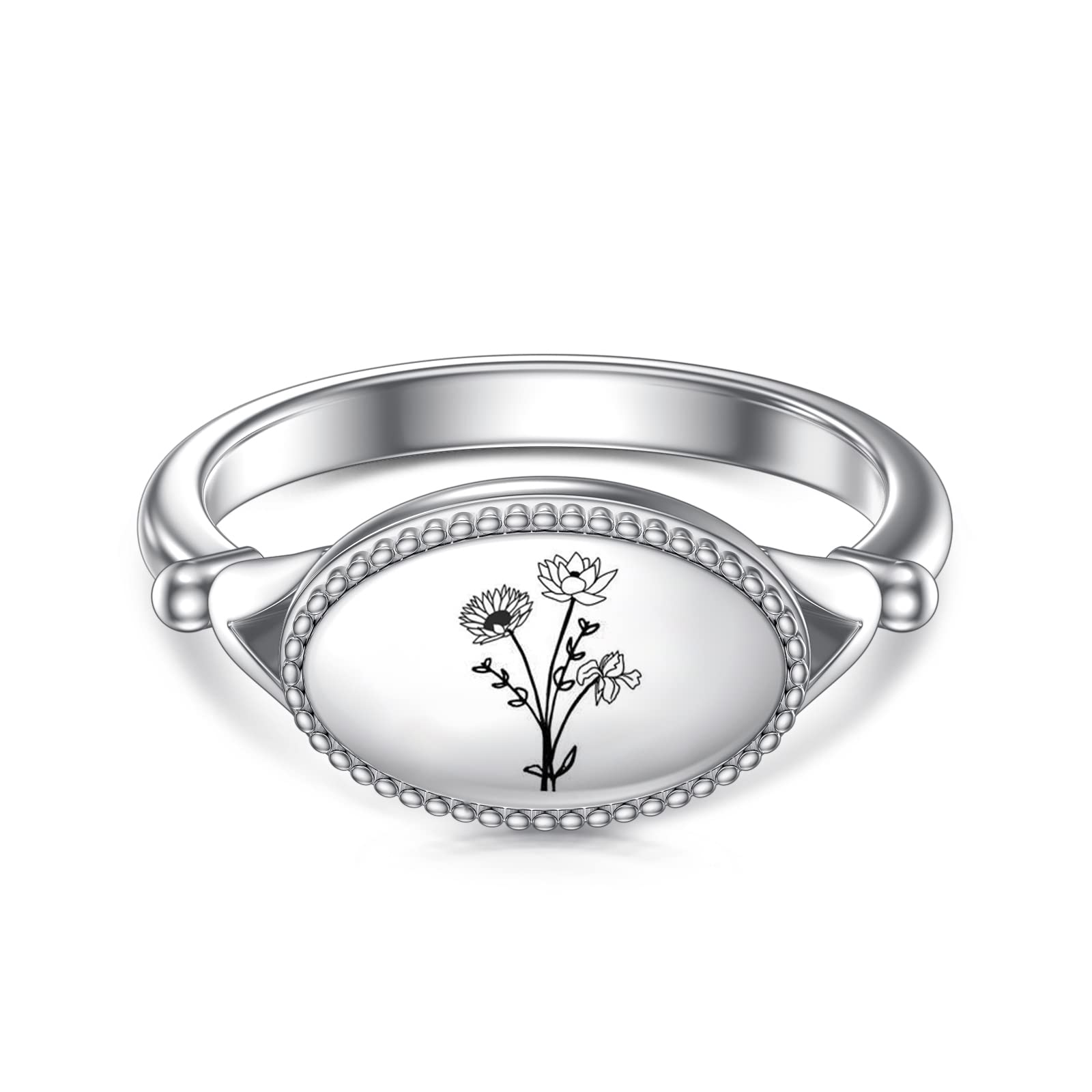 SIMONLY Mother's Day Gifts Birth Month Flower Ring for Women Men 925 Sterling Silver Personalized Bouquet Ring for Birthday Gifts