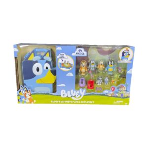 bluey's ultimate play & go playset - includes carrier playset, accessories, and 6 figures - bluey, bingo, bandit, chilli, muffin, socks