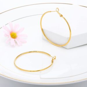 Gacimy Large Gold Hoop Earrings 14K Real Gold Plated, 925 Sterling Silver Post Gold hoops , 50mm Yellow Gold Big Earrings for Women