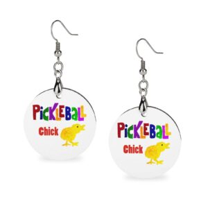 funny pickleball chick art wooden earrings round pendant retro dangle for women earrings jewelry craft project