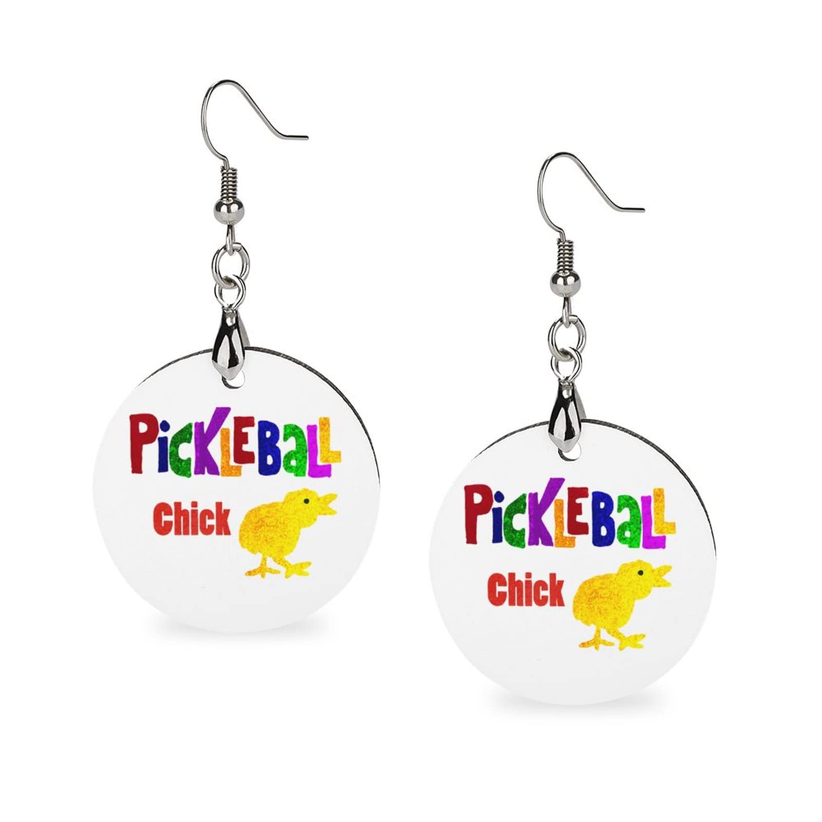 Funny Pickleball Chick Art Wooden Earrings Round Pendant Retro Dangle for Women Earrings Jewelry Craft Project