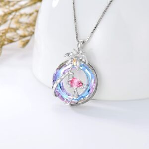 TOUPOP Flamingo Gifts for Women 925 Sterling Silver Flamingo Pendant Necklace with Purple Circle Crystal Flamingo Lovers Jewelry Gifts for Women Birthday Christmas