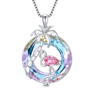 toupop flamingo gifts for women 925 sterling silver flamingo pendant necklace with purple circle crystal flamingo lovers jewelry gifts for women birthday christmas