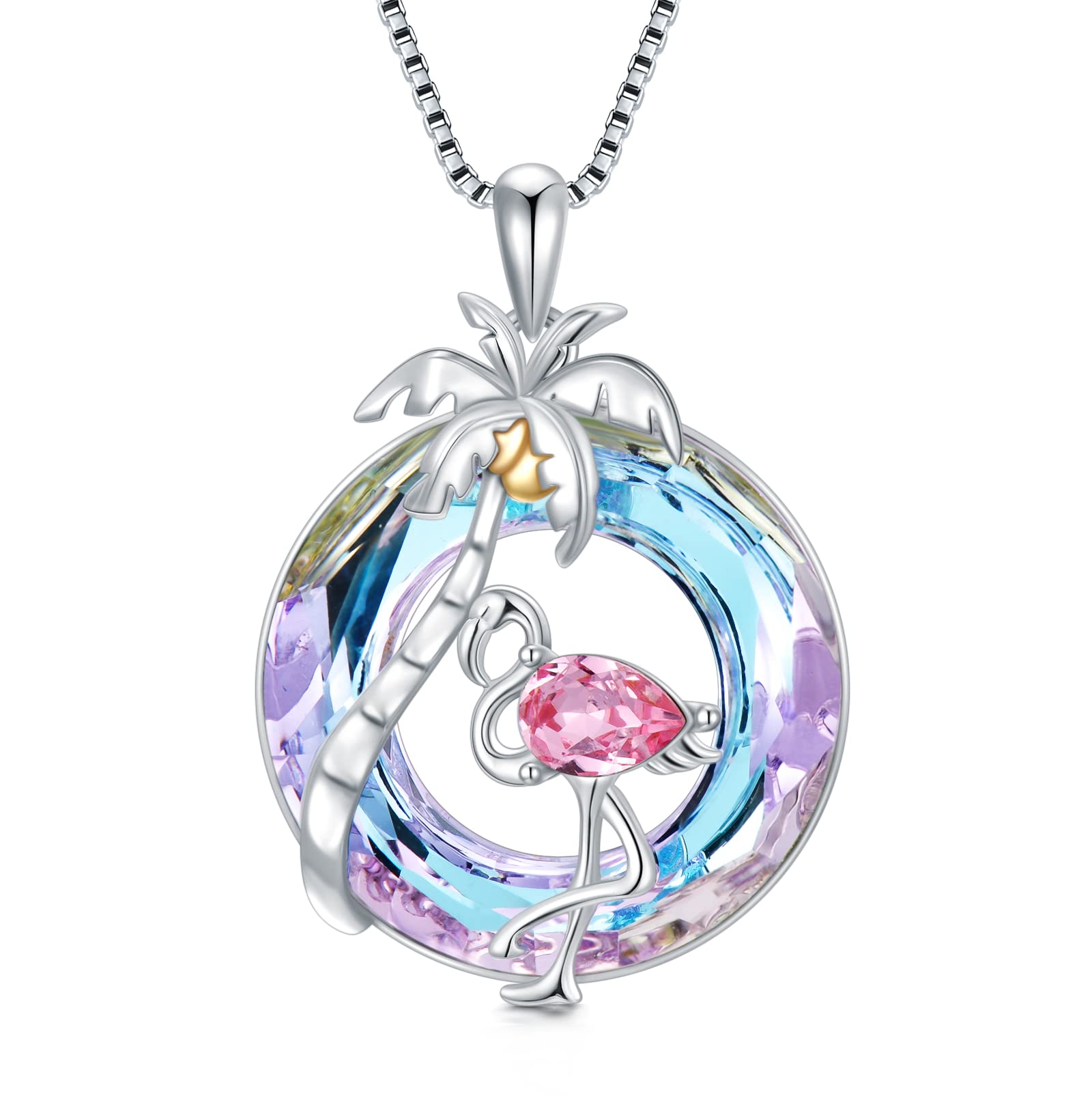 TOUPOP Flamingo Gifts for Women 925 Sterling Silver Flamingo Pendant Necklace with Purple Circle Crystal Flamingo Lovers Jewelry Gifts for Women Birthday Christmas