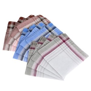 uywapvt 12pcs cotton men handkerchiefs, 15“ x 15" coloured stripe 100% soft cotton mens handkerchiefs checkered pattern pocket square hankies gift for gentleman father male friend