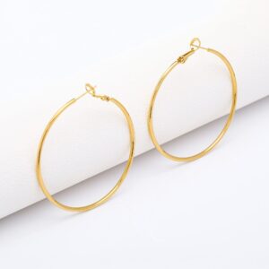 Gacimy Large Gold Hoop Earrings 14K Real Gold Plated, 925 Sterling Silver Post Gold hoops , 50mm Yellow Gold Big Earrings for Women