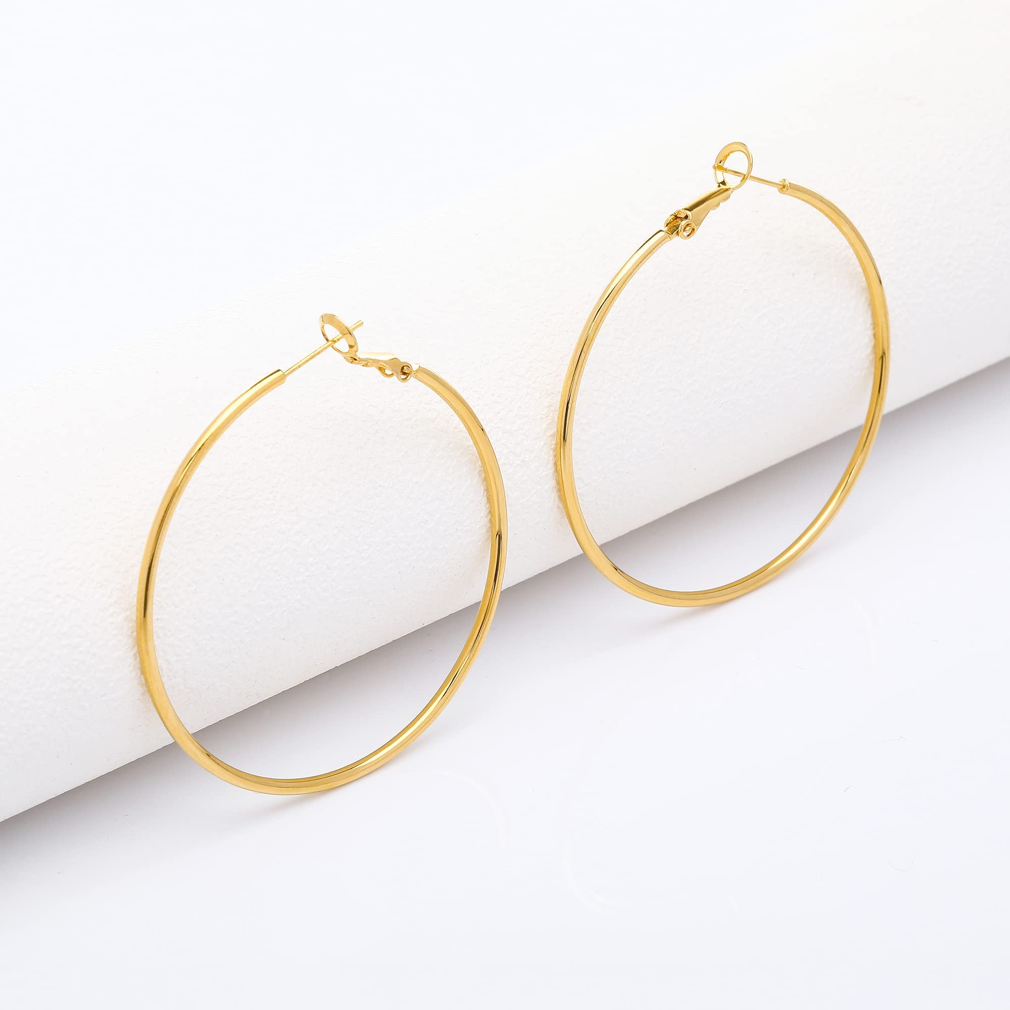 Gacimy Large Gold Hoop Earrings 14K Real Gold Plated, 925 Sterling Silver Post Gold hoops , 50mm Yellow Gold Big Earrings for Women