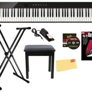 Casio Privia PX-S1100 Digital Piano Bundle with Adjustable Stand, Bench, Sustain Pedal, Instructional Book, DVD, Online Piano Lessons, and Polishing Cloth - Black