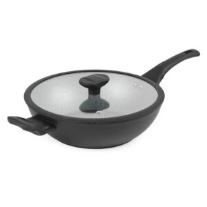 russell hobbs rh01860eu7 28 cm wok - with glass lid, non-stick tall design induction pan, metal utensil safe, use little to no oil, easy-clean, high endurance surface, crystaltech graphite collection