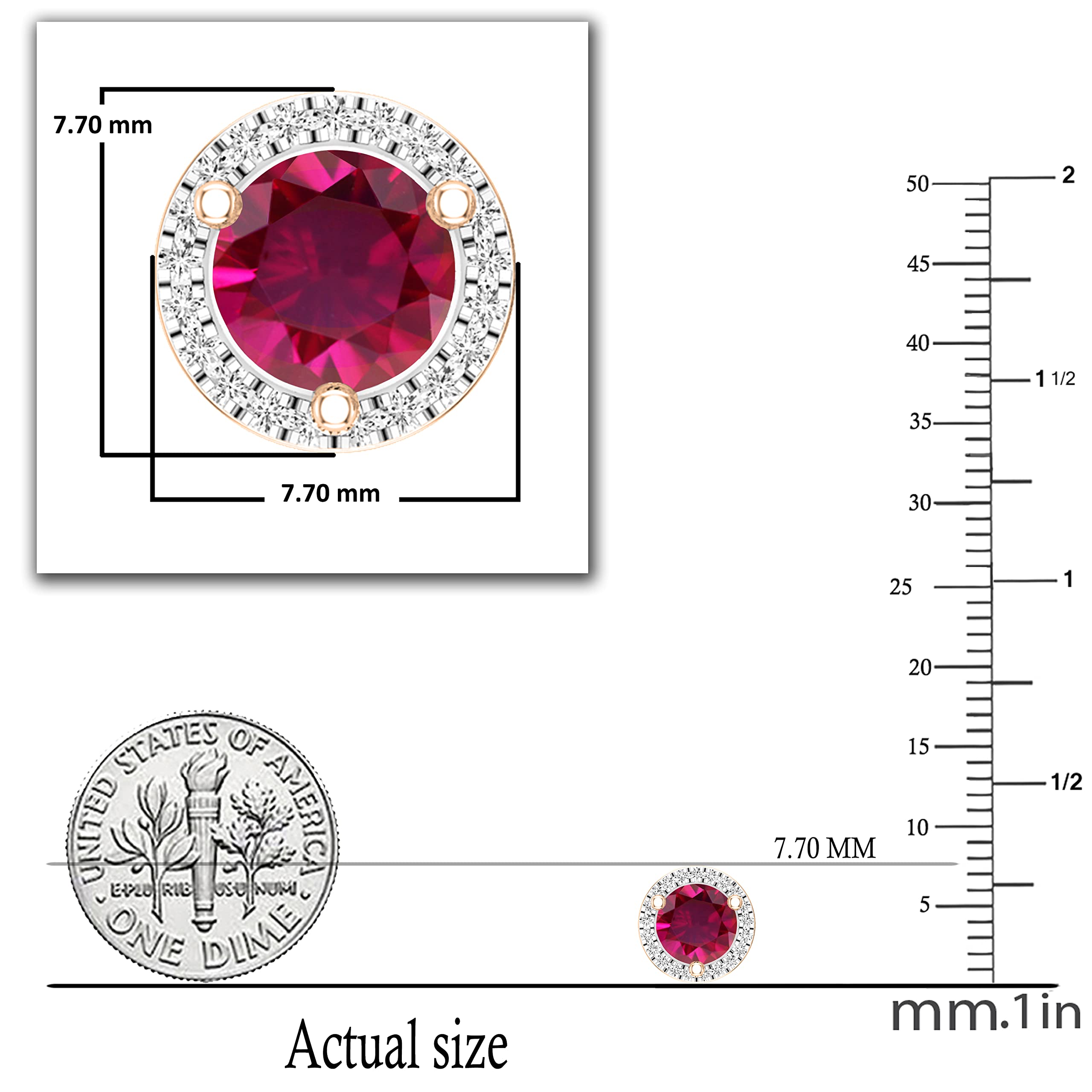 Dazzlingrock Collection 5mm Round Centre Lab Created Ruby & 0.12 Carat (ctw) Round White Diamond Halo Circle Stud Earrings for Women in 18K Rose Gold in Screw Back