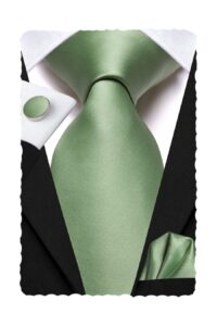 hi-tie men ties sets silk stripe paisley necktie pocket square cufflinks for business wedding,sage green