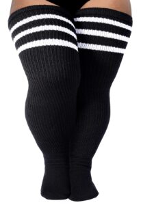 lousguta plus size thigh high socks for thick thighs- extra long women striped cable knitted over knee high stockings leg warmer