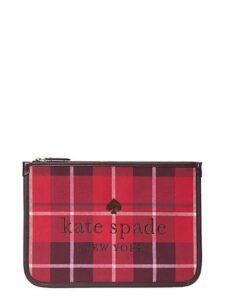 kate spade new york ella plaid large zip pouch bright rose multi