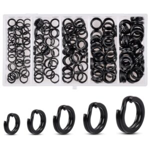 stainless steel split ring for fishing lures 200pcs jig split ring saltwater fishing tackle line connector split rings freshwater loop for lure making (black)