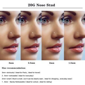 MILACOLATO 20G Titanium Nose Ring for Women Men 1.5mm 2mm 2.5mm 3mm CZ Nose Rings Studs L Shape Nostril Piercing Jewelry