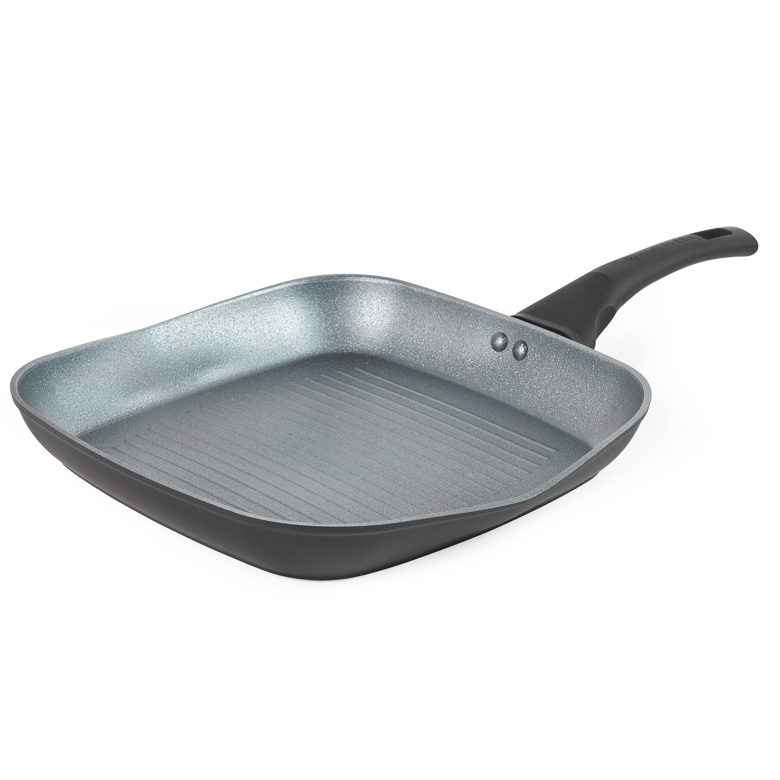 Russell Hobbs RH01861EU7 Griddle, Non-Stick Premium Design Induction Grill Pan, Metal Utensil Safe, Use Little to No Oil, Easy Clean, for Grilling Steak, Fish, Crystaltech Graphite Collection, 28 cm