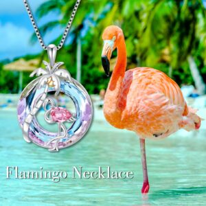 TOUPOP Flamingo Gifts for Women 925 Sterling Silver Flamingo Pendant Necklace with Purple Circle Crystal Flamingo Lovers Jewelry Gifts for Women Birthday Christmas