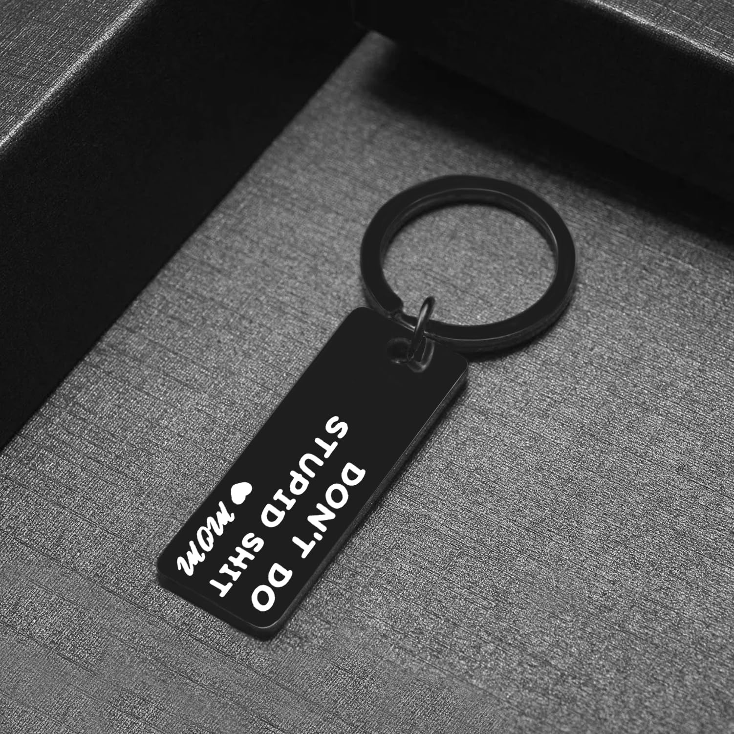 Ortarco Dont Do Stupid Keychain Love Mom, Personalized Stainless Steel Key Chain Gifts for Kids (B01, Black)