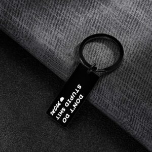 Ortarco Dont Do Stupid Keychain Love Mom, Personalized Stainless Steel Key Chain Gifts for Kids (B01, Black)