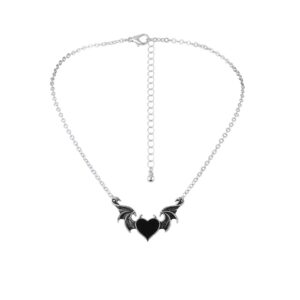 kurtcb gothic heart wing necklace demon horn black kpop punk vintage emo pendant chain necklace for women (black)