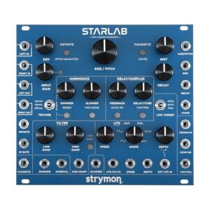 strymon starlab time-warped reverberator eurorack reverb module with modulation and karplus-strong synthesis, blue