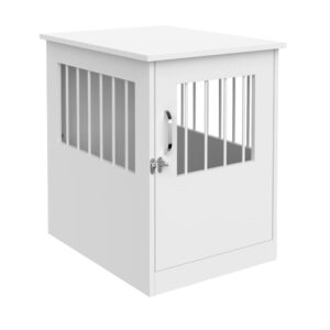 closetmaid pet crate end table furniture for small dogs or cats under 12 lbs, white wood finish