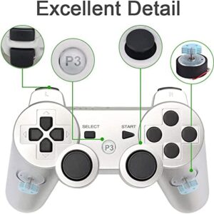 Rzzhgzq 2 Pack PS3 Wireless Controller Playstation 3 Controller Wireless Bluetooth Gamepad with USB Charger Cable for PS3 Console (SILVER+RED)