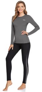 hiziti thermal underwear for women long johns set with fleece lined base layer suits (grey, x-large)