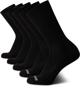 reebok men's cushioned comfort athletic performance high crew socks (5 pack), size 6-12.5, charcoal black