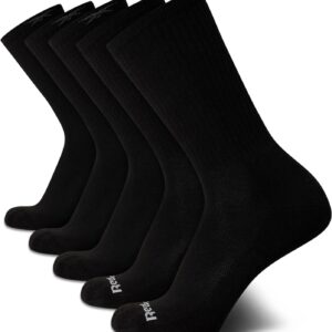 Reebok Men's Cushioned Comfort Athletic Performance High Crew Socks (5 Pack), Size 6-12.5, Charcoal Black